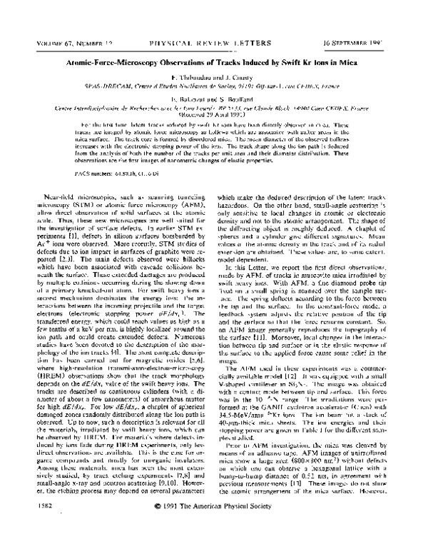 (PDF) Atomic-force-microscopy observations of tracks induced by swift Kr ions in mica | Franck ...