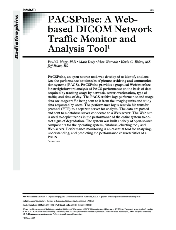 (PDF) PACSPulse: A Web-based DICOM Network Traffic Monitor and Analysis Tool1 | Paul Nagy ...