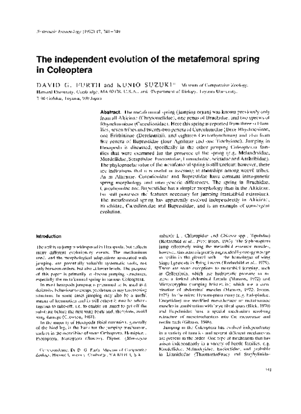 (PDF) The independent evolution of the metafemoral spring in Coleoptera