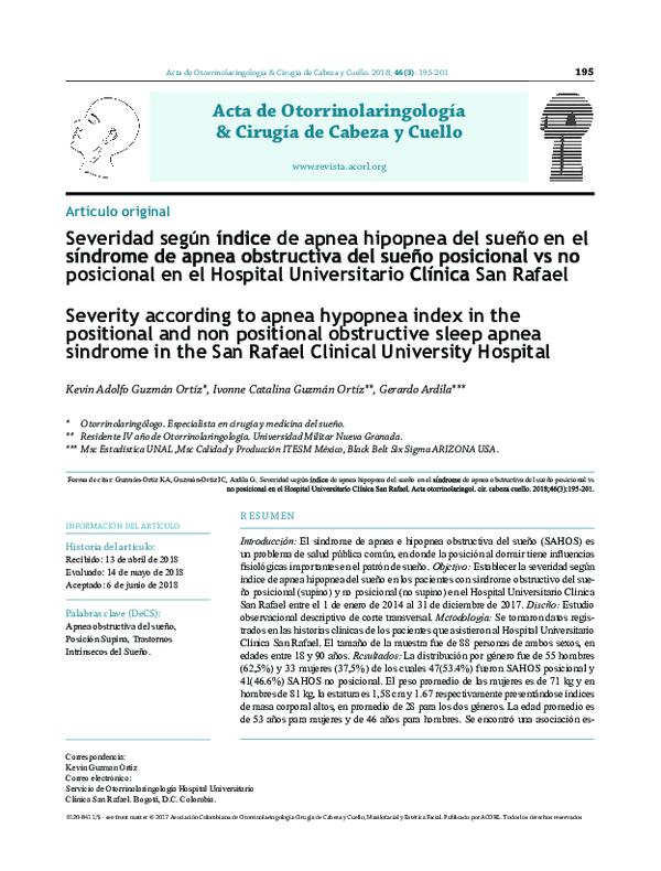 (PDF) Severidad según índice de apnea hipopnea del sueño en el síndrome ...