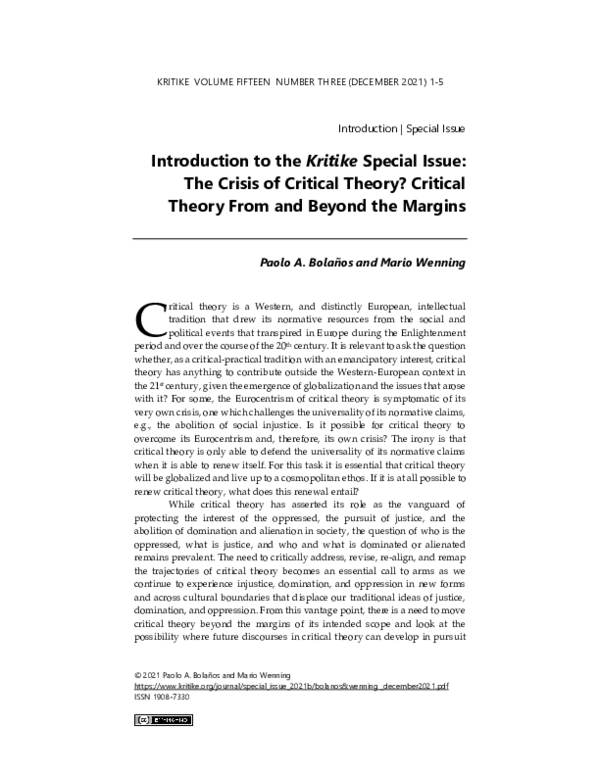 (PDF) Introduction to the Kritike Special Issue: The Crisis of Critical ...