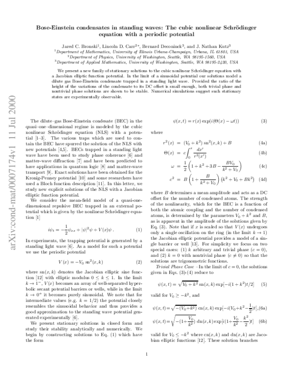 (PDF) Bose-Einstein Condensates in Standing Waves: The Cubic Nonlinear ...