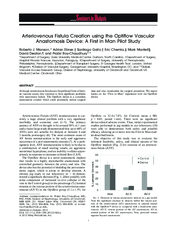 (PDF) Arteriovenous Fistula Creation Using the Optiflow Vascular ...