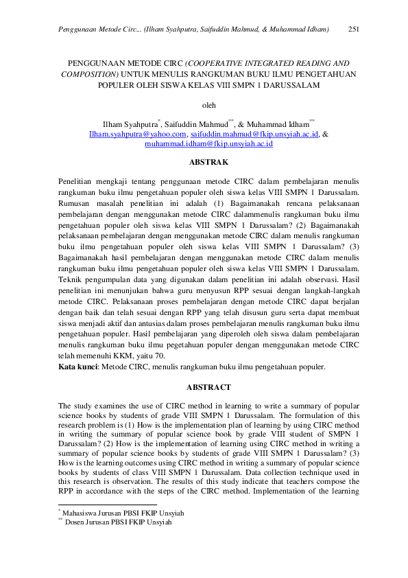 (PDF) Penggunaan Metode Circ (Cooperative Integrated Reading and Composition) Untuk Menulis ...