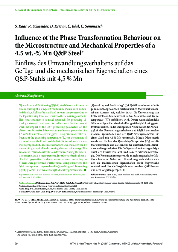 Pdf Influence Of The Phase Transformation Behaviour On The