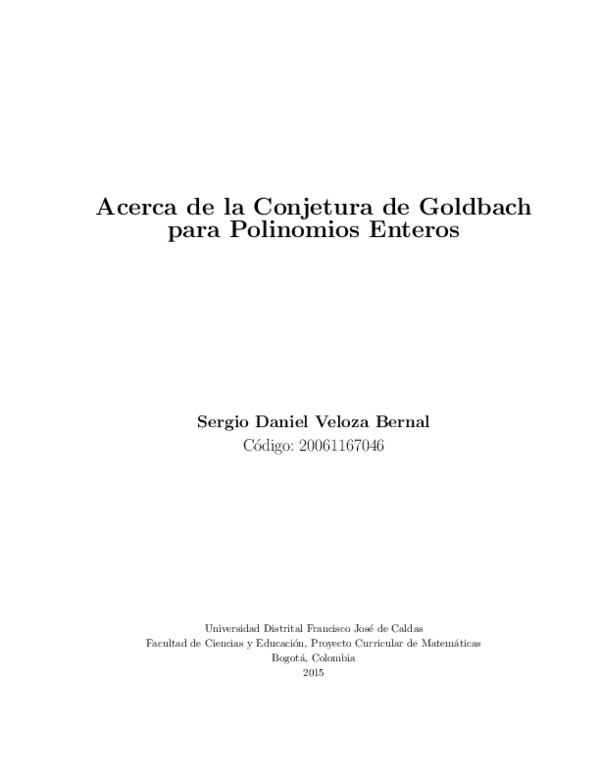(PDF) Acerca de la conjetura de Goldbach para polinomios enteros ...