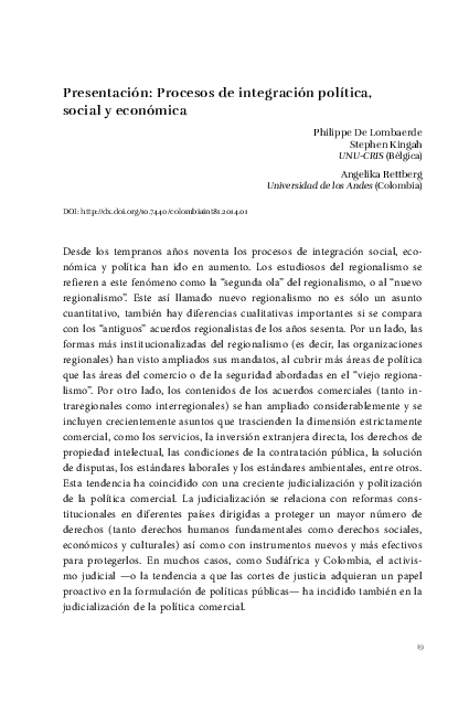 (PDF) Procesos de integración política, social y económica