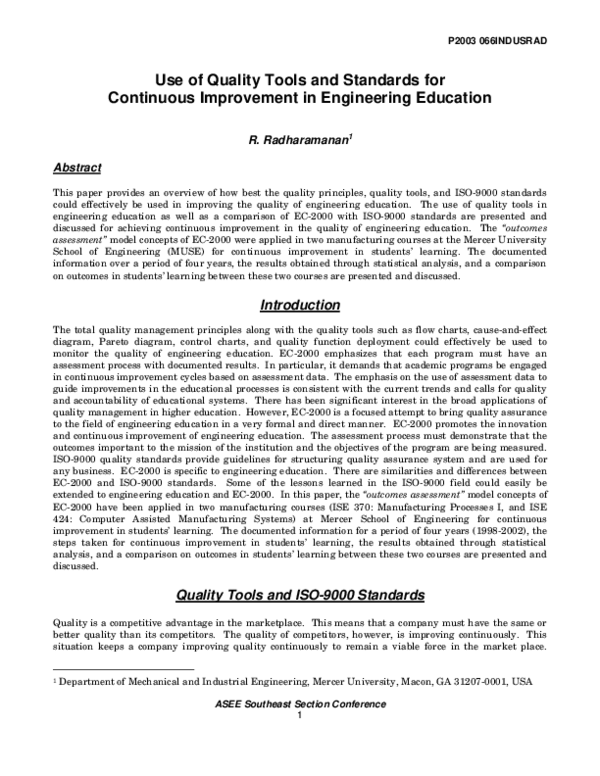 (PDF) Quality Tools for Engineering Education Improvement