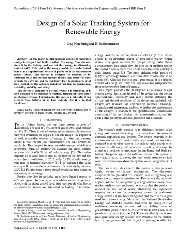 (PDF) Design of a solar tracking system for renewable energy