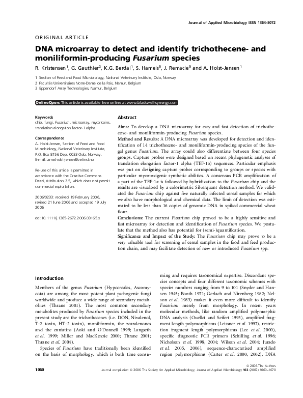 Pdf Dna Microarray To Detect And Identify Trichothecene And