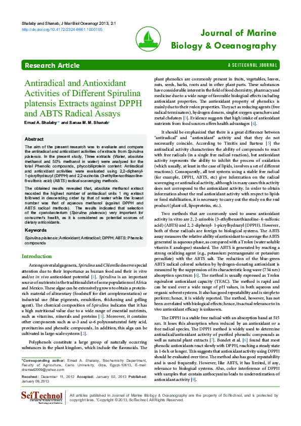 (PDF) Antiradical and Antioxidant Activities of Different Spirulina ...