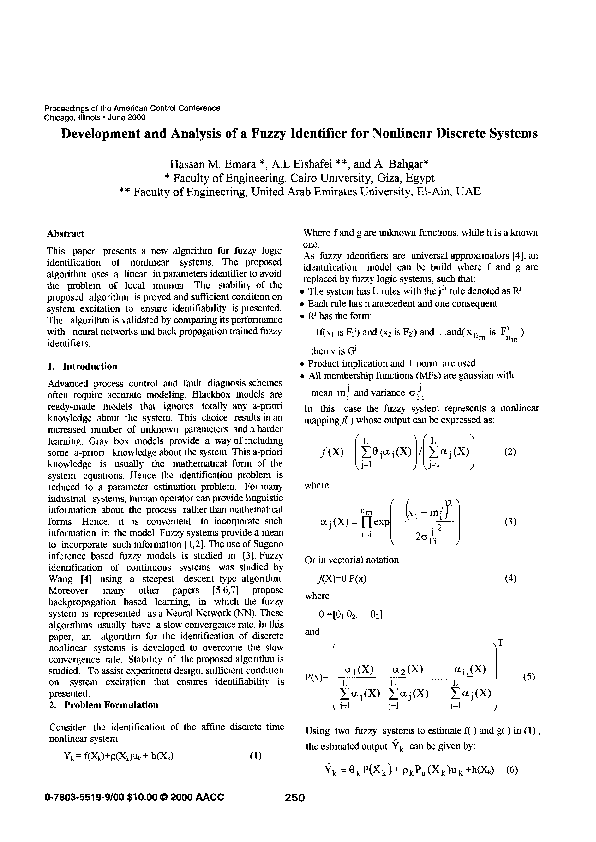 (PDF) Development and analysis of a fuzzy identifier for nonlinear discrete systems