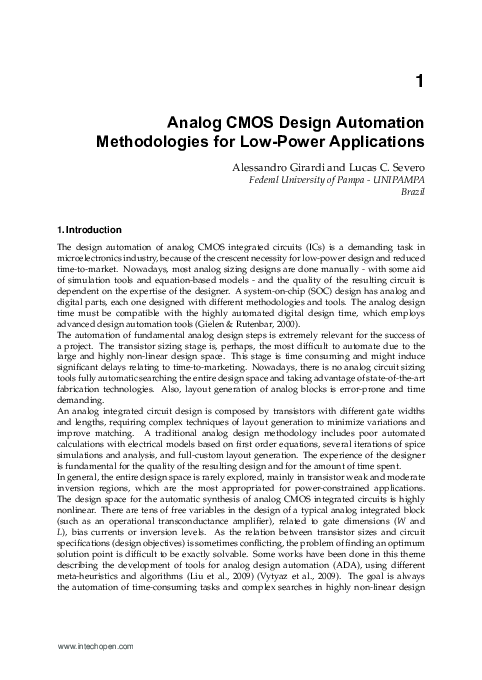 Pdf Analog Cmos Design Automation Methodologies For Low Power