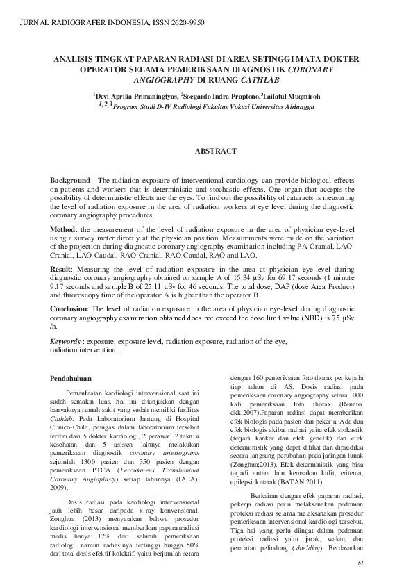 (PDF) Analisis Tingkat Paparan Radiasi DI Area Setinggi Mata Dokter ...