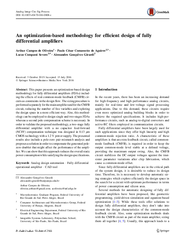 (PDF) An optimization-based methodology for efficient design of fully differential amplifiers