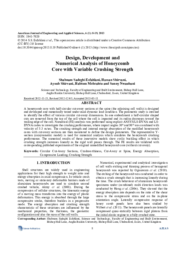 (PDF) Design, Development and Numerical Analysis of Honeycomb Core with Variable Crushing Strength