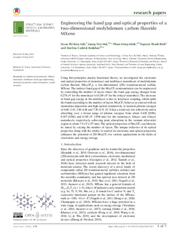 (PDF) Engineering the band gap and optical properties of a two-dimensional molybdenum carbon ...
