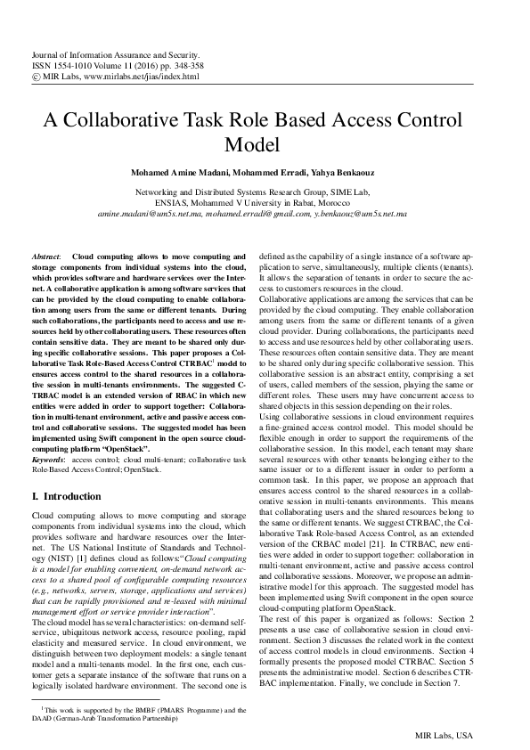 (PDF) A Collaborative Task Role Based Access Control Model