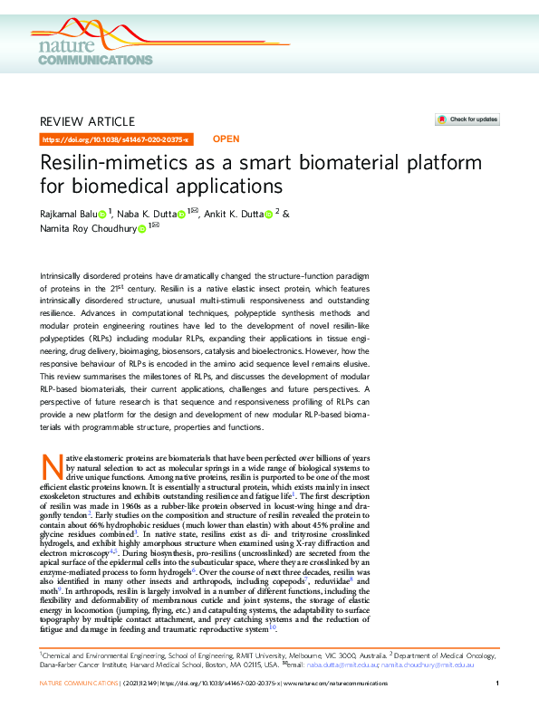 (PDF) Resilin-mimetics as a smart biomaterial platform for biomedical ...