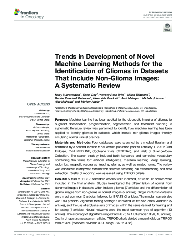(PDF) Trends in Development of Novel Machine Learning Methods for the Identification of Gliomas ...