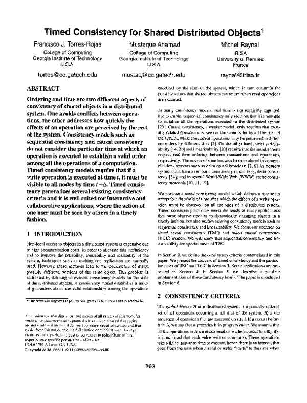 (PDF) Timed consistency for shared distributed objects