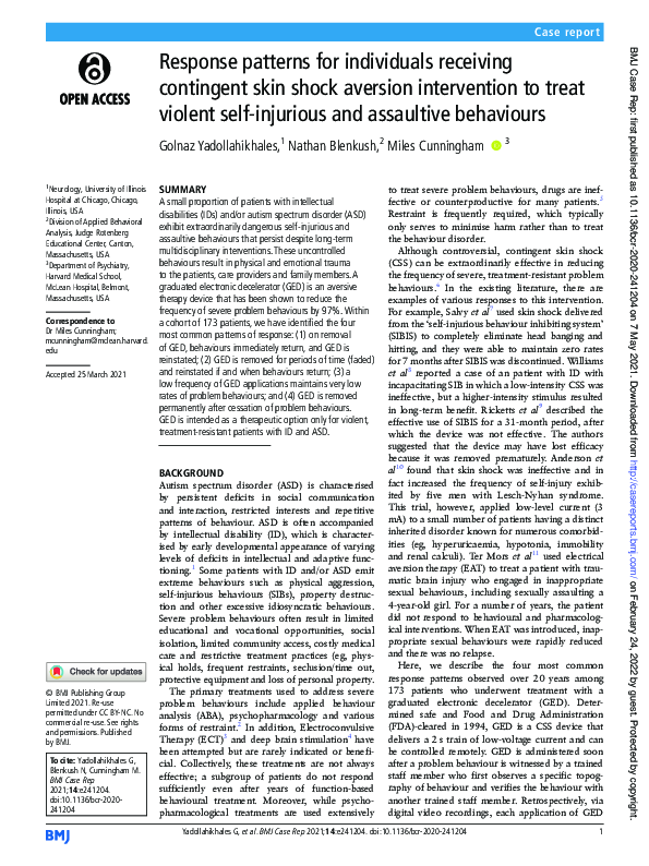 (PDF) Response patterns for individuals receiving contingent skin shock ...