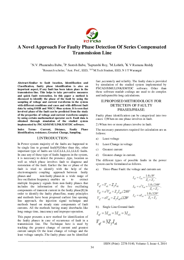 (PDF) A Novel Approach for Faulty Phase Detection of Series Compensated Transmission Line