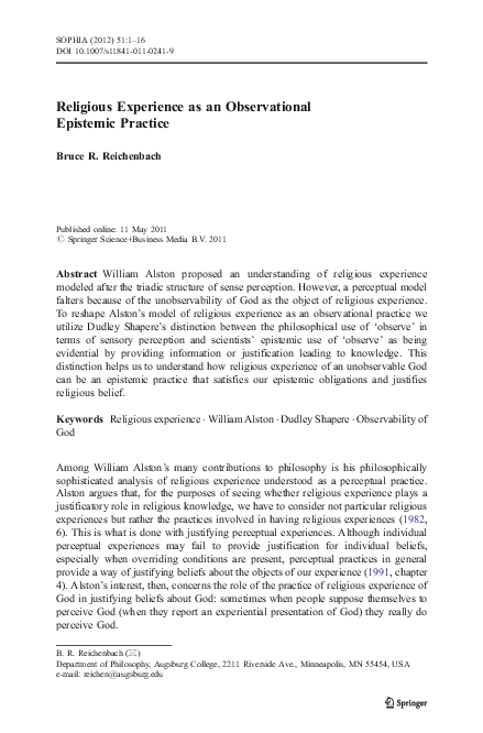(PDF) Religious Experience as an Observational Epistemic Practice