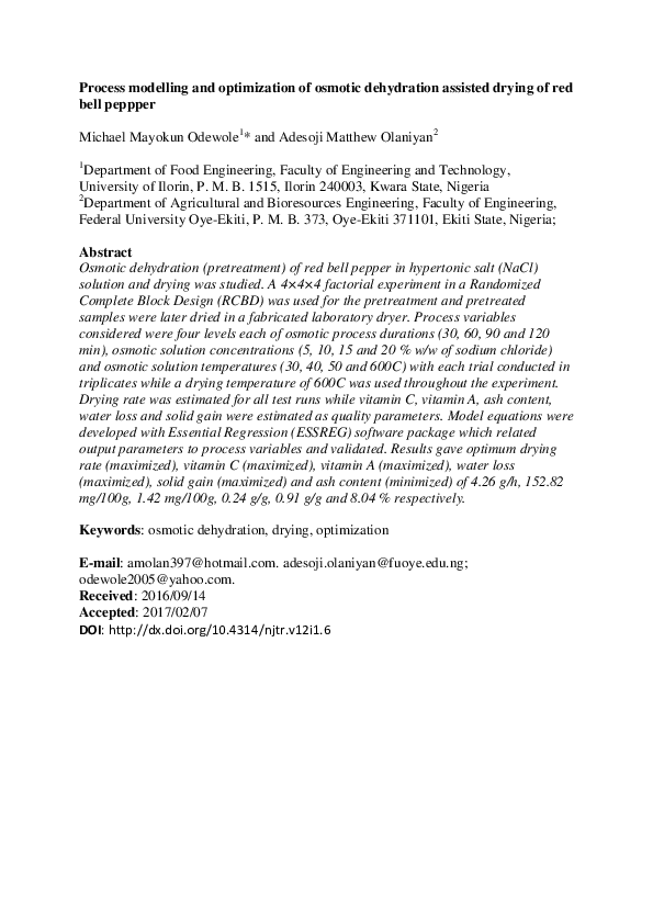 (PDF) Process modelling and optimization of osmotic dehydration assisted drying of red bell ...