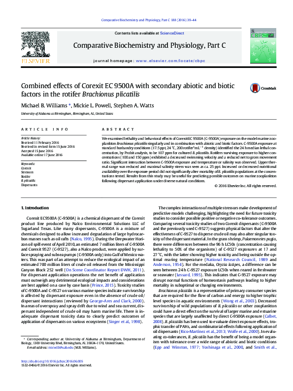 (PDF) Combined effects of Corexit EC 9500A with secondary abiotic and ...