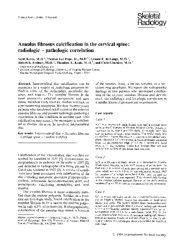 (PDF) Annulus fibrosus calcification in the cervical spine: radiologic ...