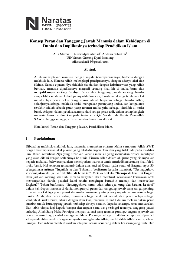 (PDF) Konsep Peran dan Tanggung Jawab Manusia dalam Kehidupan di Dunia dan Implikasinya terhadap ...