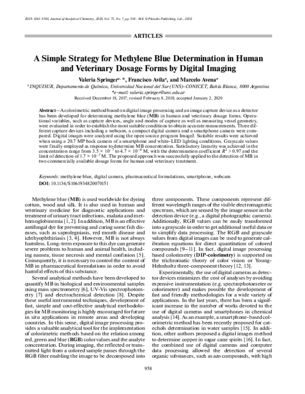 (PDF) A Simple Strategy for Methylene Blue Determination in Human and ...