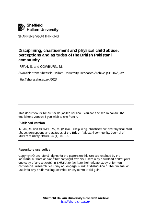 (PDF) 2004 - Disciplining, chastisement and physical child abuse ...