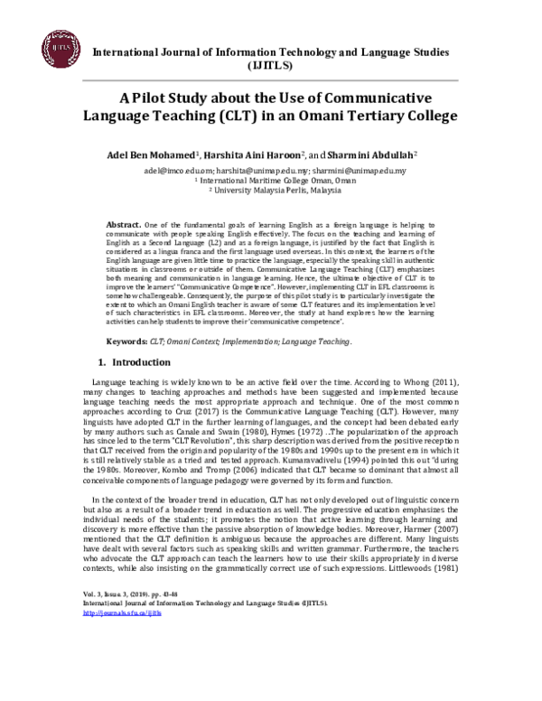 (PDF) A Pilot Study about the Use of Communicative Language Teaching ...