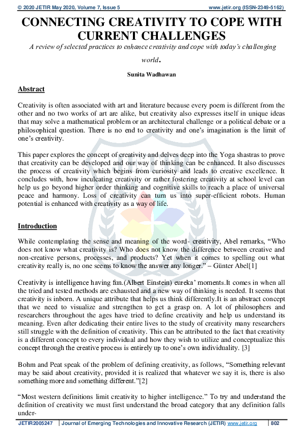 (PDF) CONNECTING CREATIVITY TO COPE WITH CURRENT CHALLENGES – A review ...