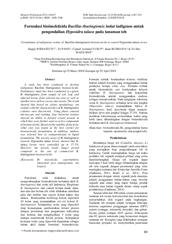 (PDF) Formulasi bioinsektisida Bacillus thuringiensis isolat indigenos ...