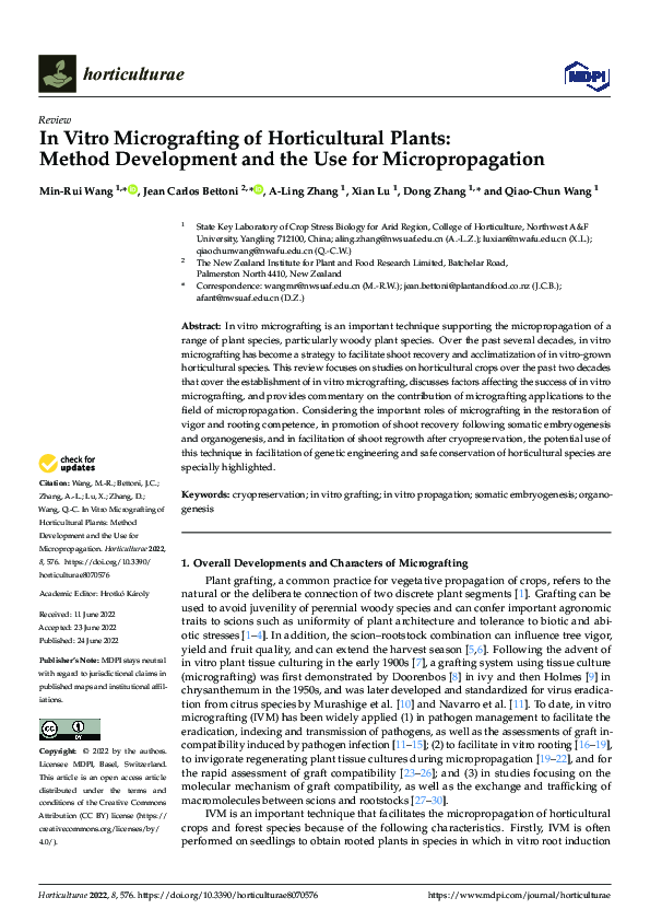 (PDF) In Vitro Micrografting of Horticultural Plants: Method Development and the Use for ...