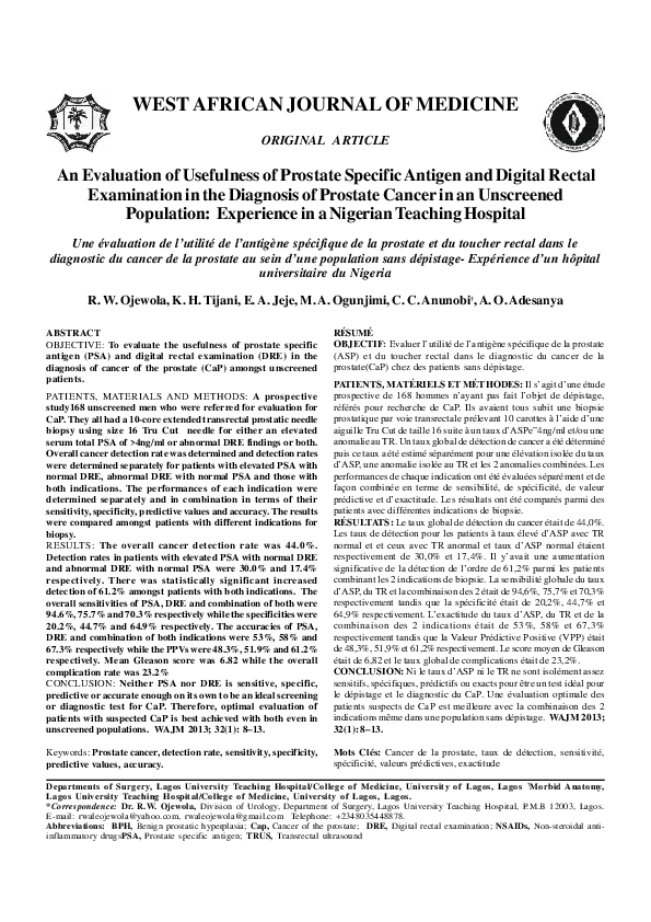 (PDF) An evaluation of usefulness of prostate specific antigen and ...