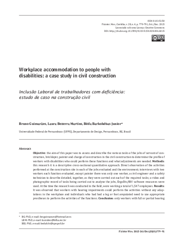 (PDF) Workplace accommodation to people with disabilities: a case study ...