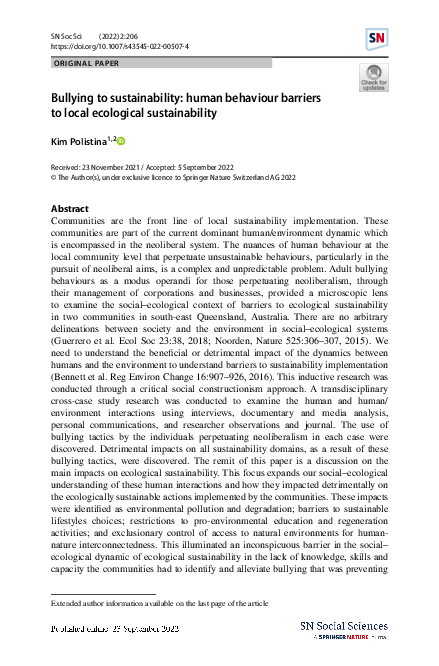 (PDF) Bullying to sustainability: human behaviour barriers to local ...