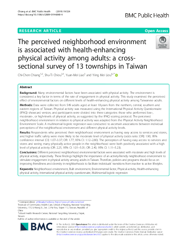 (PDF) The perceived neighborhood environment is associated with health-enhancing physical ...