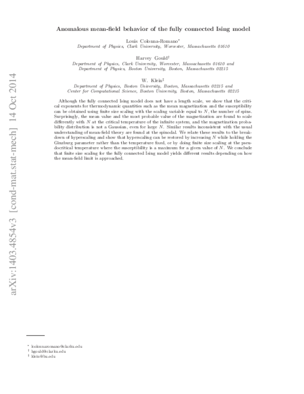 (PDF) Anomalous mean-field behavior of the fully connected Ising model