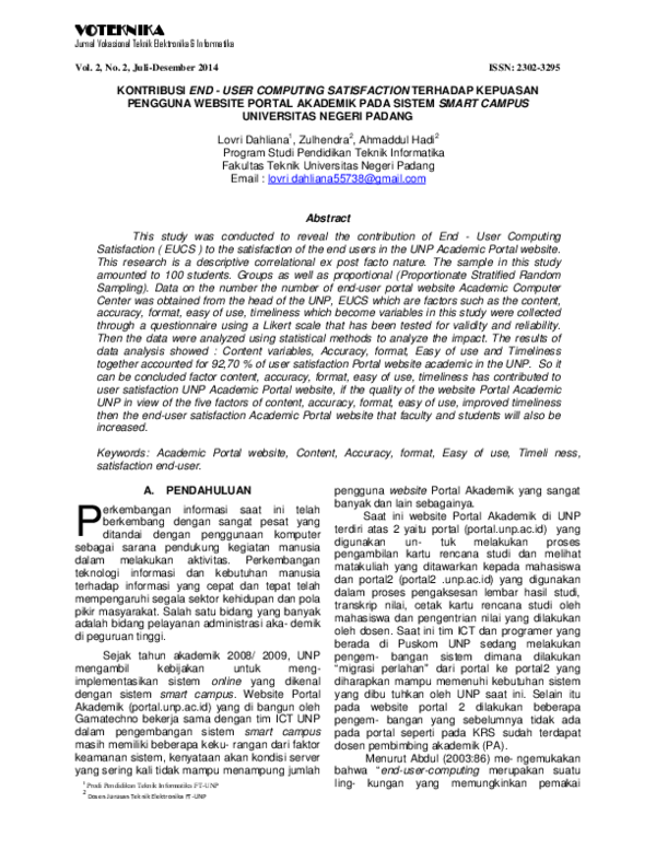 Pdf Kontribusi End User Computing Satisfaction Terhadap Kepuasan Pengguna Website Portal