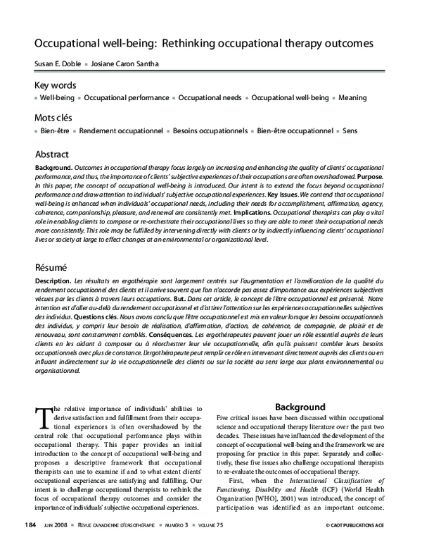 (PDF) Occupational Well-Being: Rethinking Occupational Therapy Outcomes