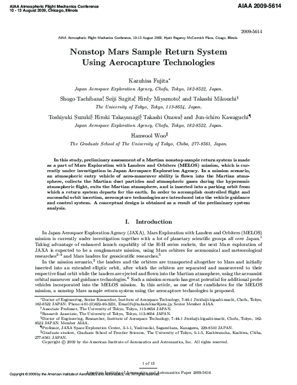 Pdf Nonstop Mars Sample Return System Using Aerocapture Technologies