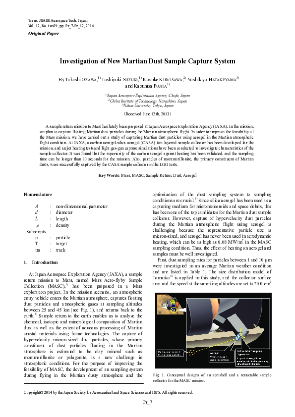 (PDF) Investigation of New Martian Dust Sample Capture System