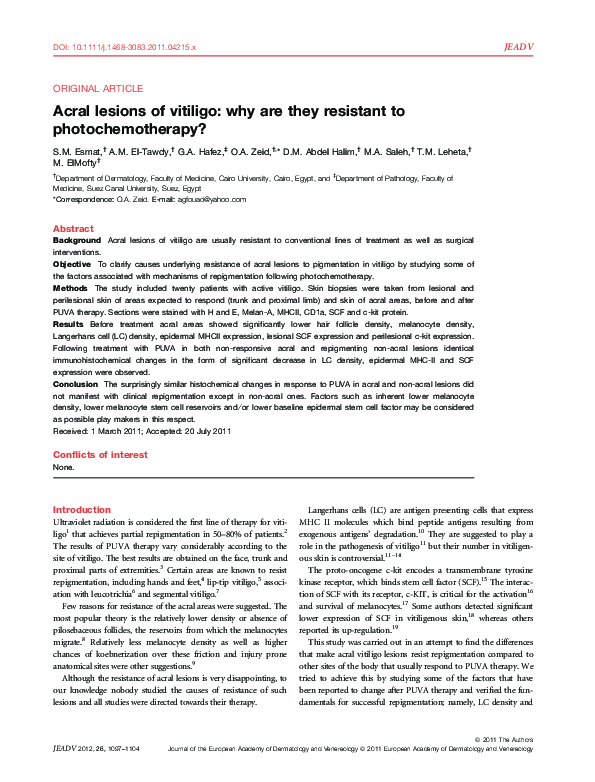 (PDF) Acral lesions of vitiligo: why are they resistant to ...