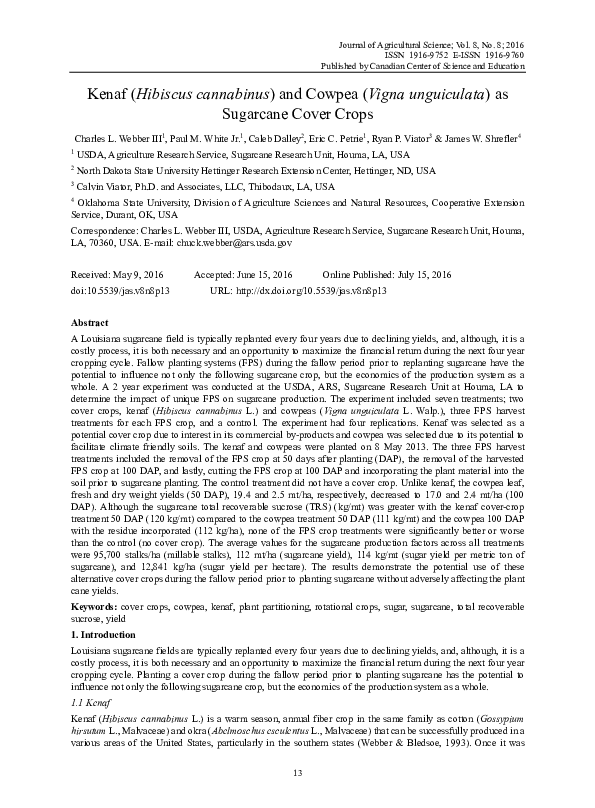 (PDF) Kenaf (Hibiscus cannabinus) and Cowpea (Vigna unguiculata) as ...