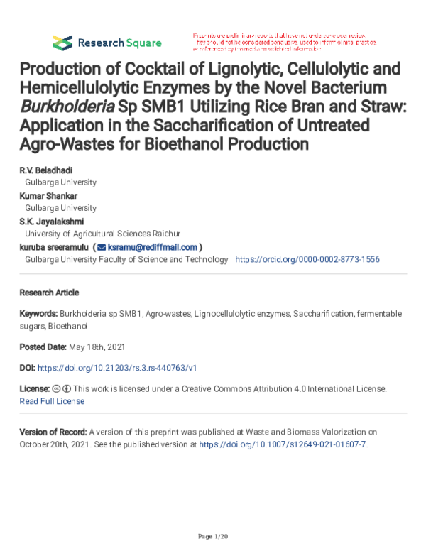 (PDF) Production of Cocktail of Lignolytic, Cellulolytic and Hemicellulolytic Enzymes by the ...